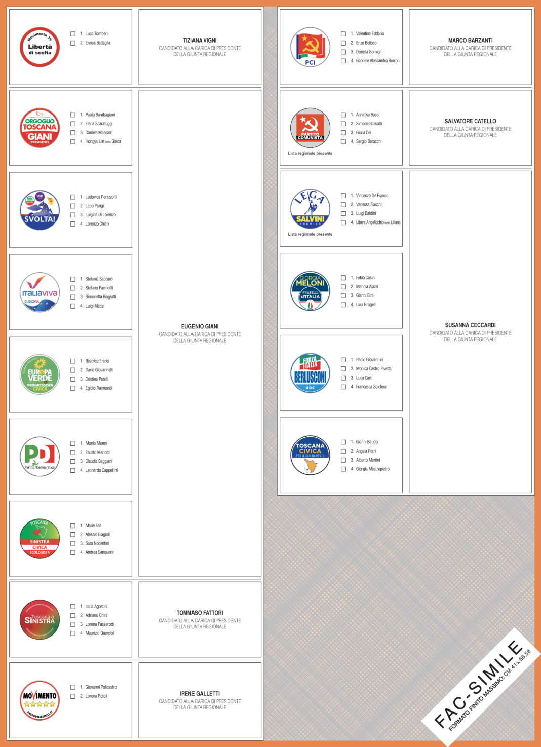 Elezioni regionali Toscana 2020, tutte le liste e i facsimile della scheda